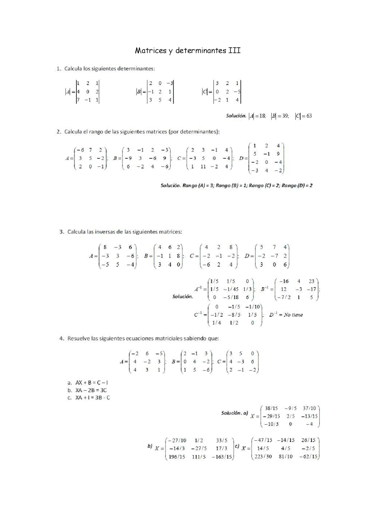 Ejercios De Matrices 3 Exámenes Selectividad De Matemáticas Docsity