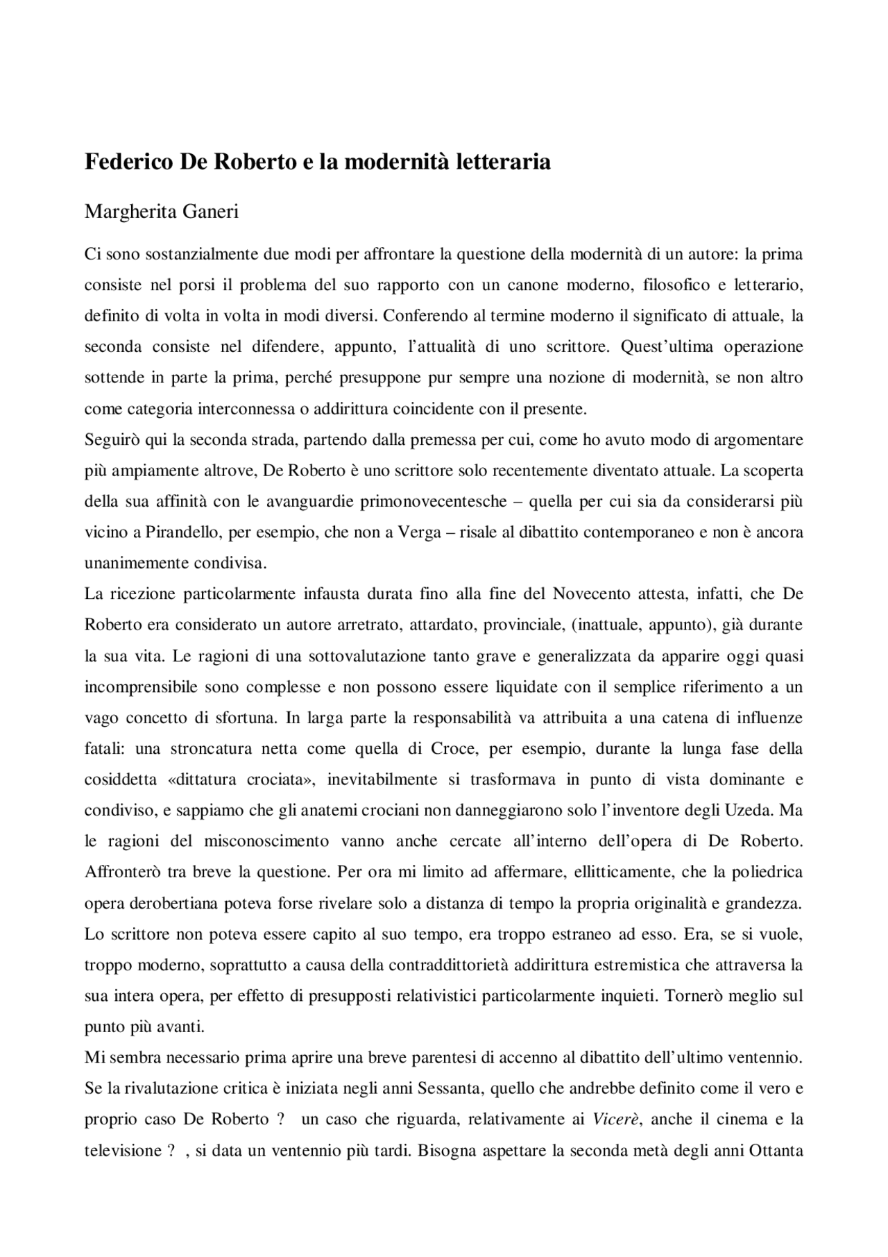La Modernità Di Federico De Roberto Docsity