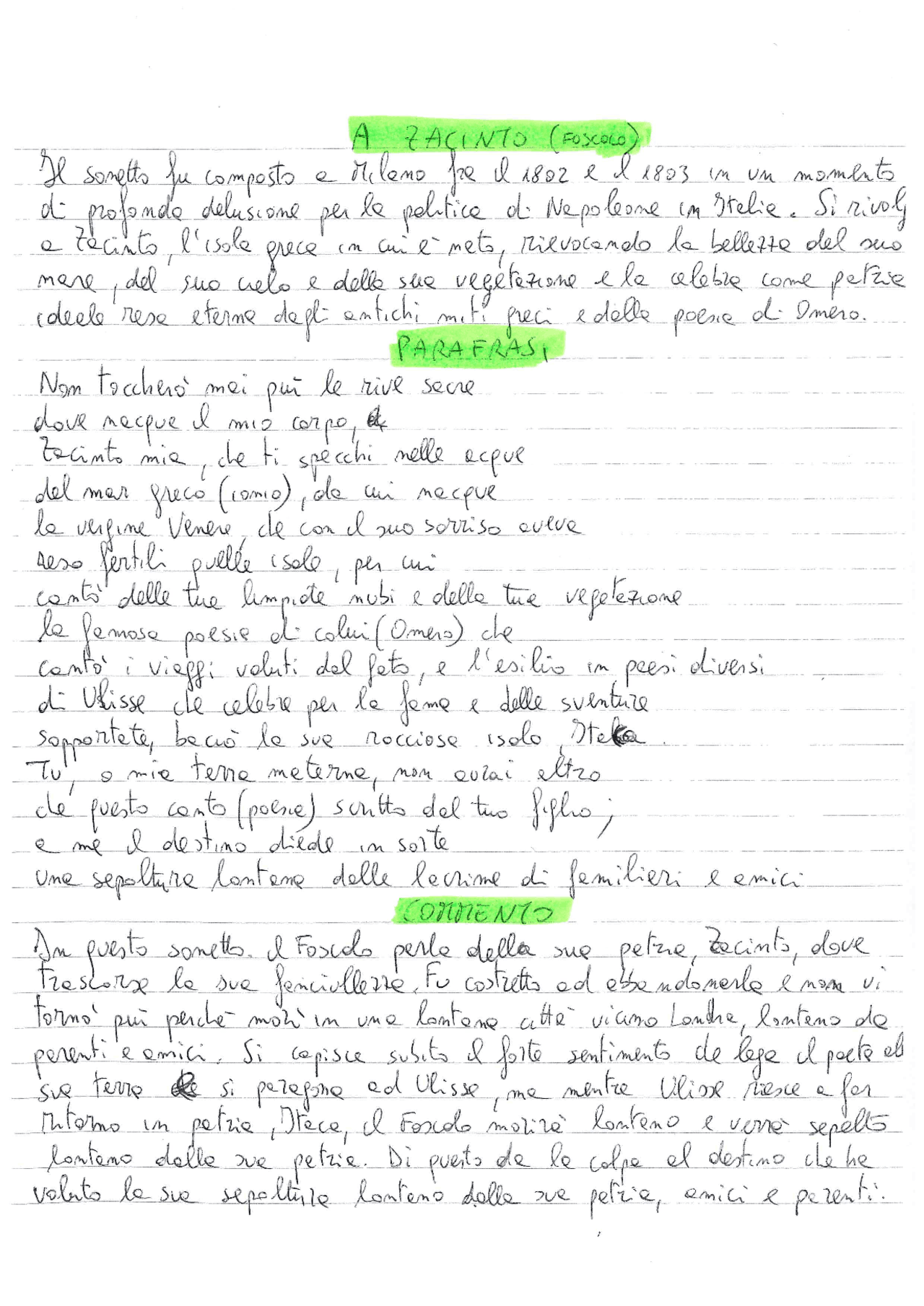 Ugo Foscolo A Zacinto Docsity