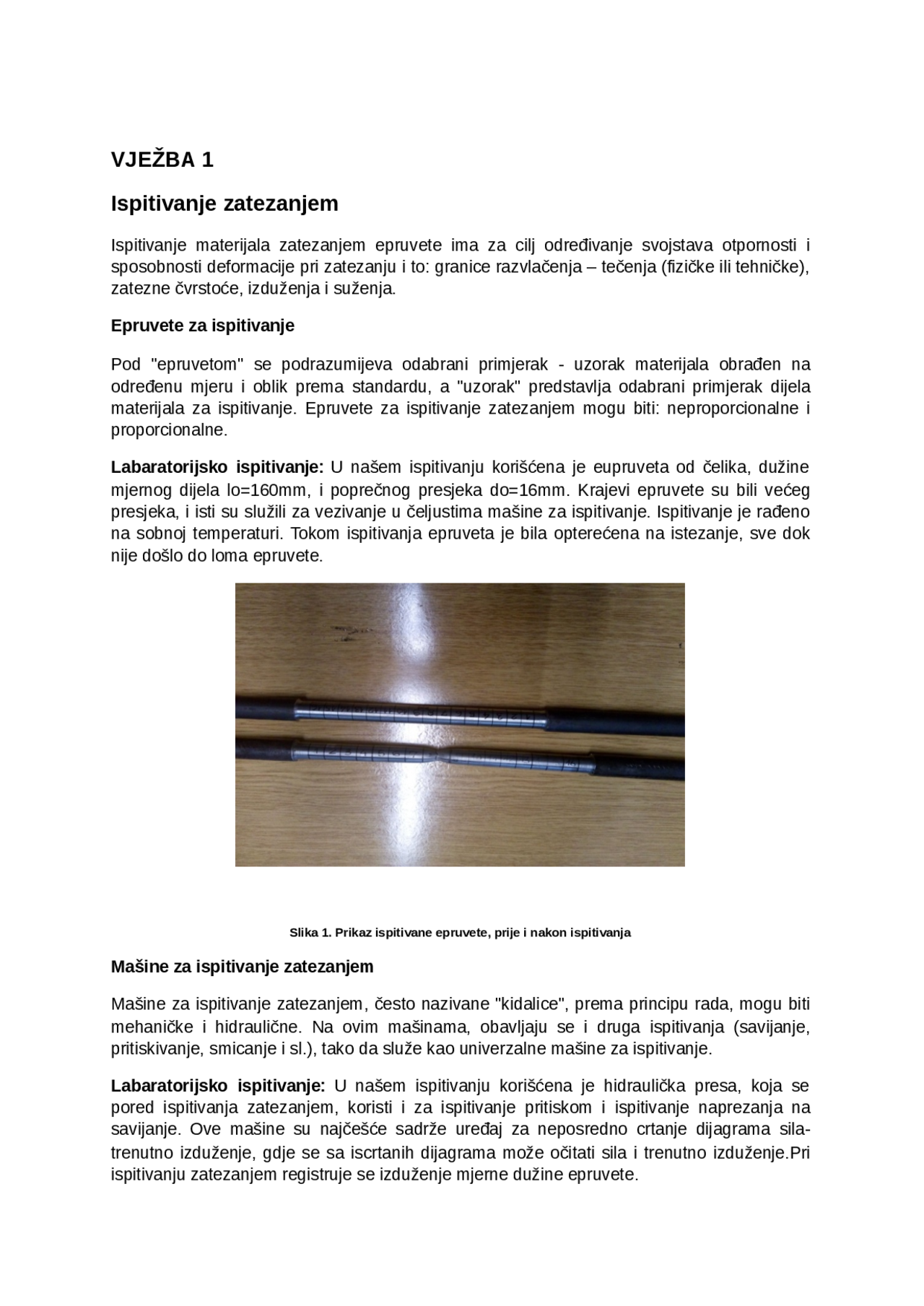 Ispitivanje materijala zatezanjem | Vežbe' predlog Materijali | Docsity
