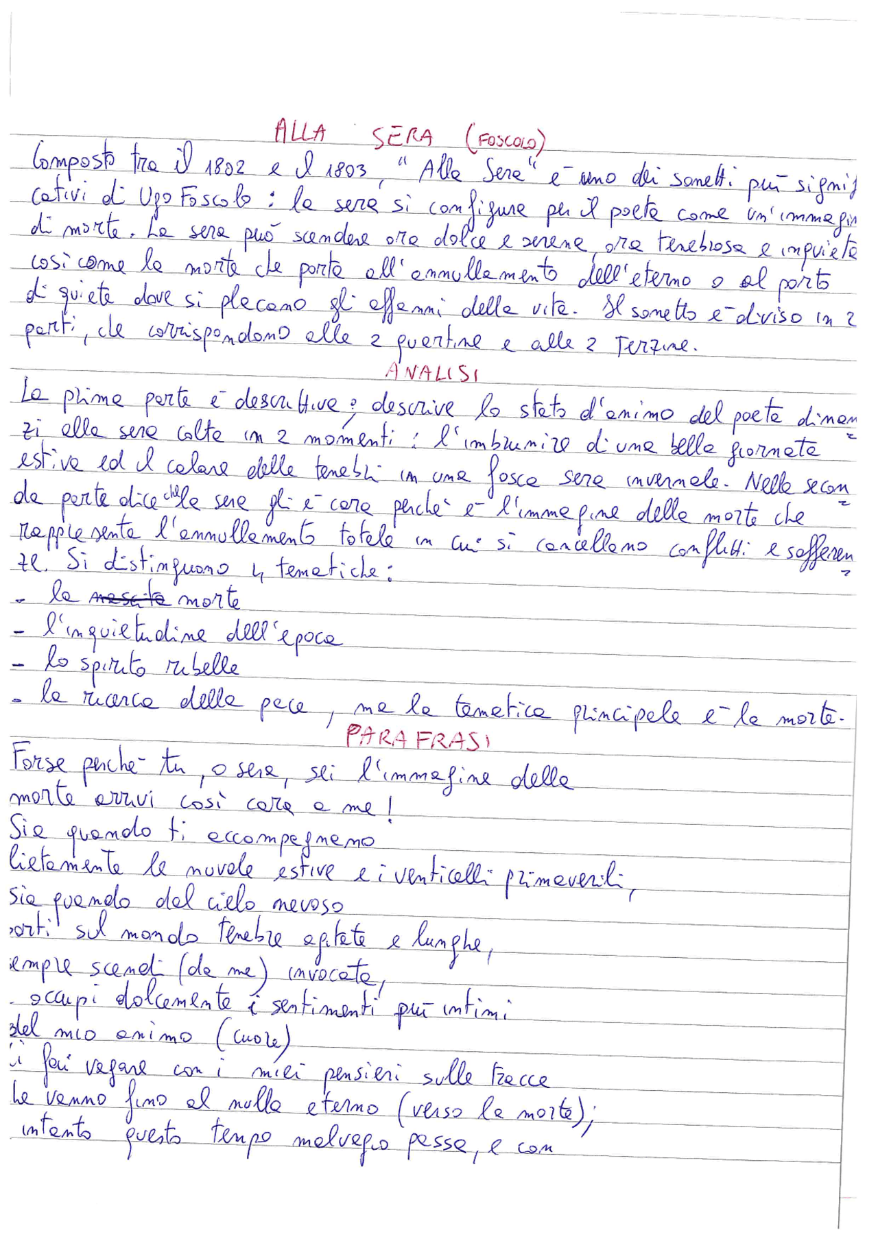 Ugo Foscolo Alla Sera Docsity