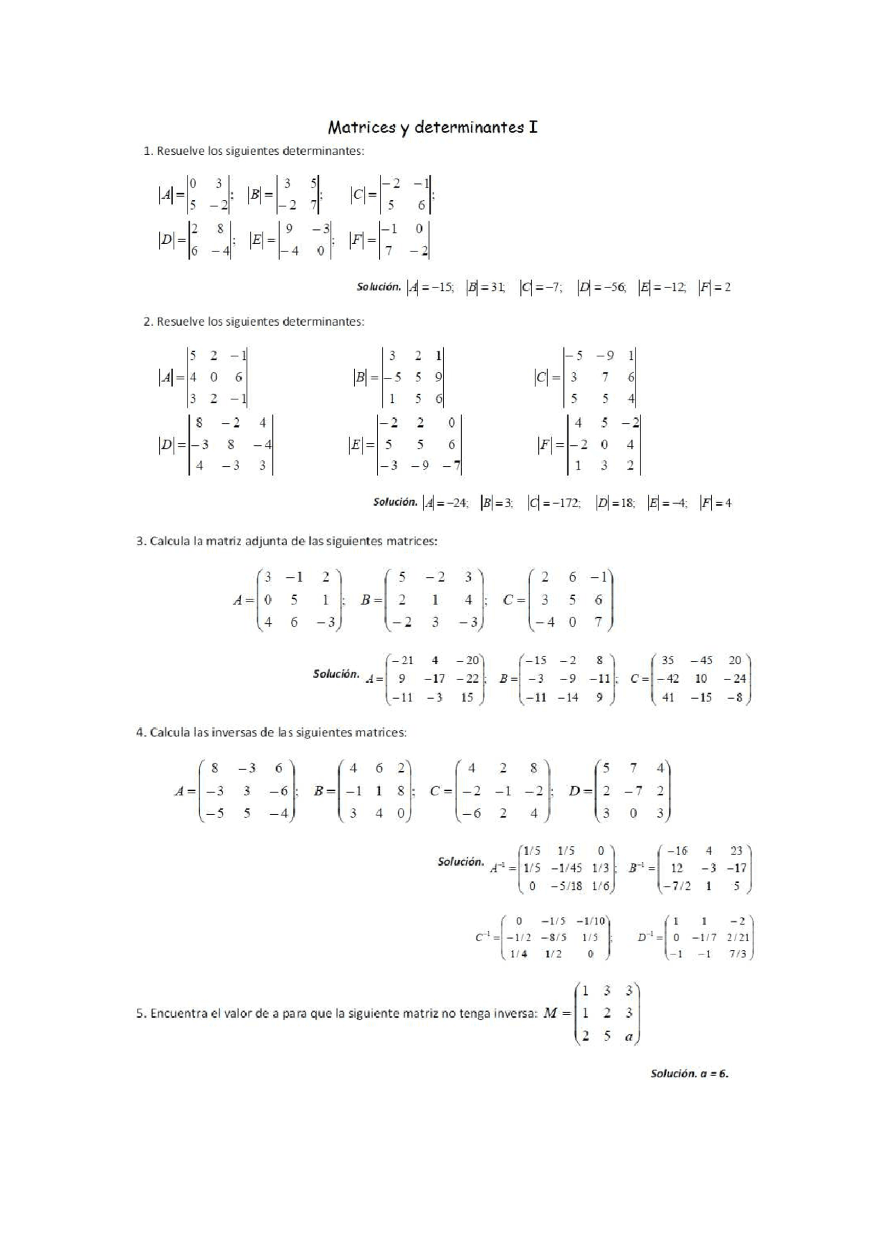 Ejercios de matrices EBAU | Prove svolte di Maturità di Matematica | Docsity