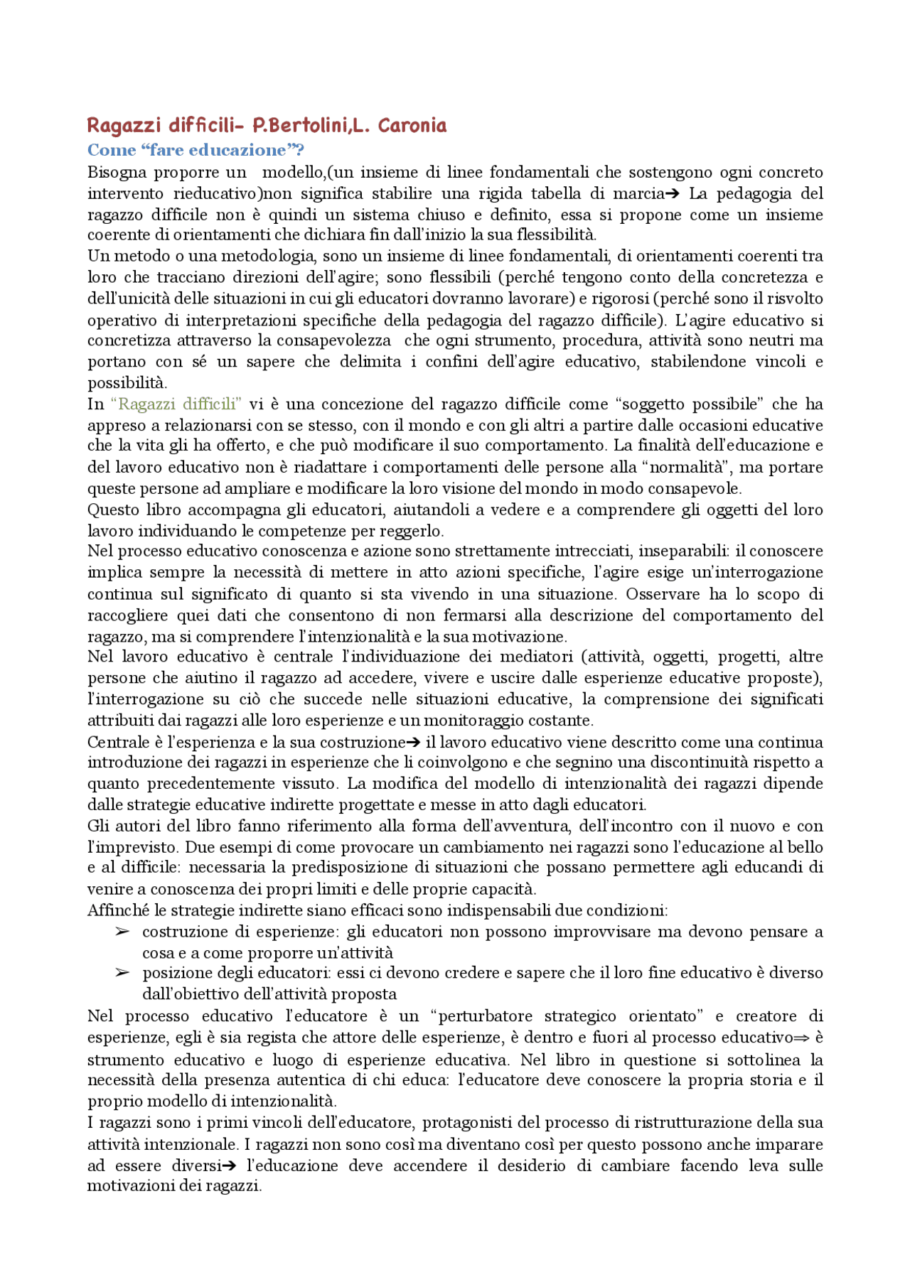 Ragazzi Difficili Di Bertolini E Caronia Docsity