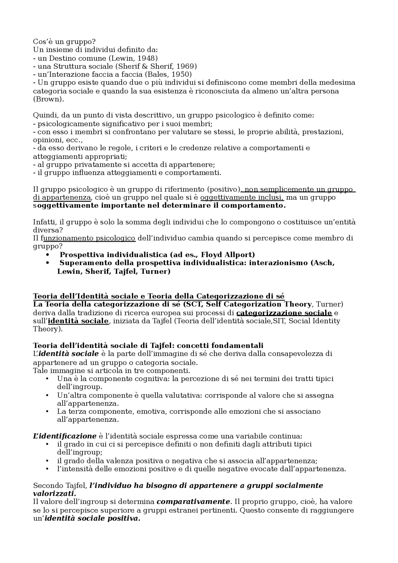 Appunti Gruppi Conflitto E Cooperazione Docsity