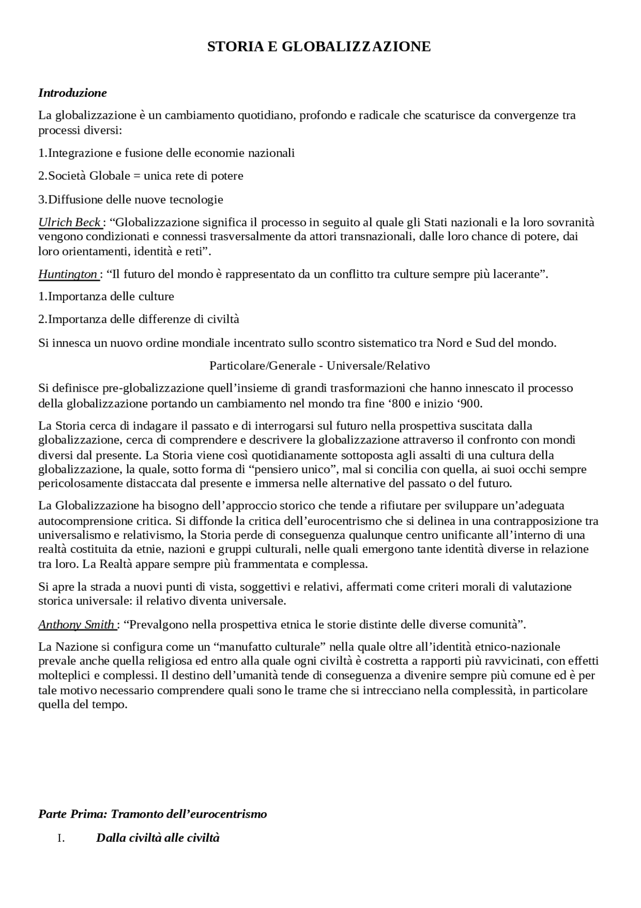 Storia E Globalizzazione Docsity