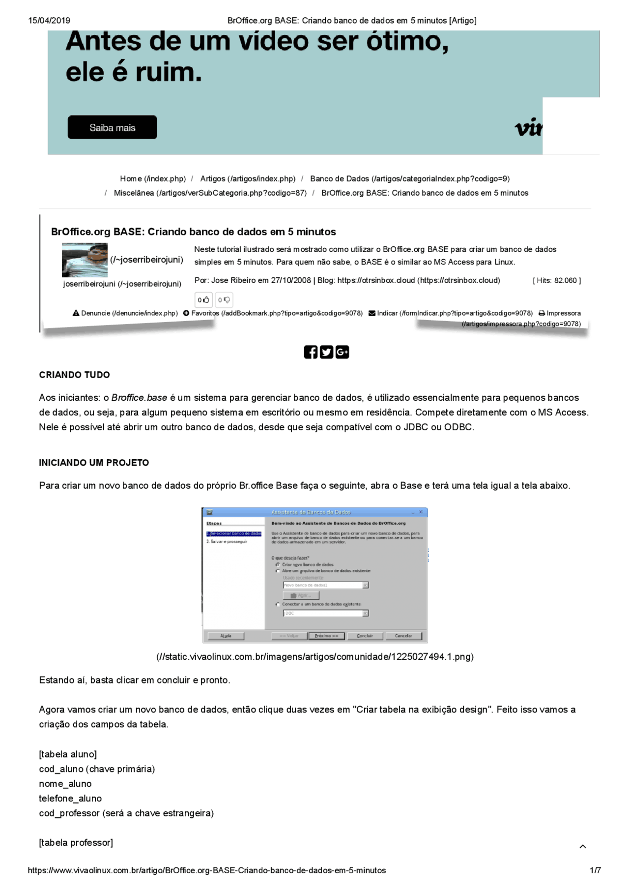 Criando O Seu Primeiro Banco De Dados Docsity