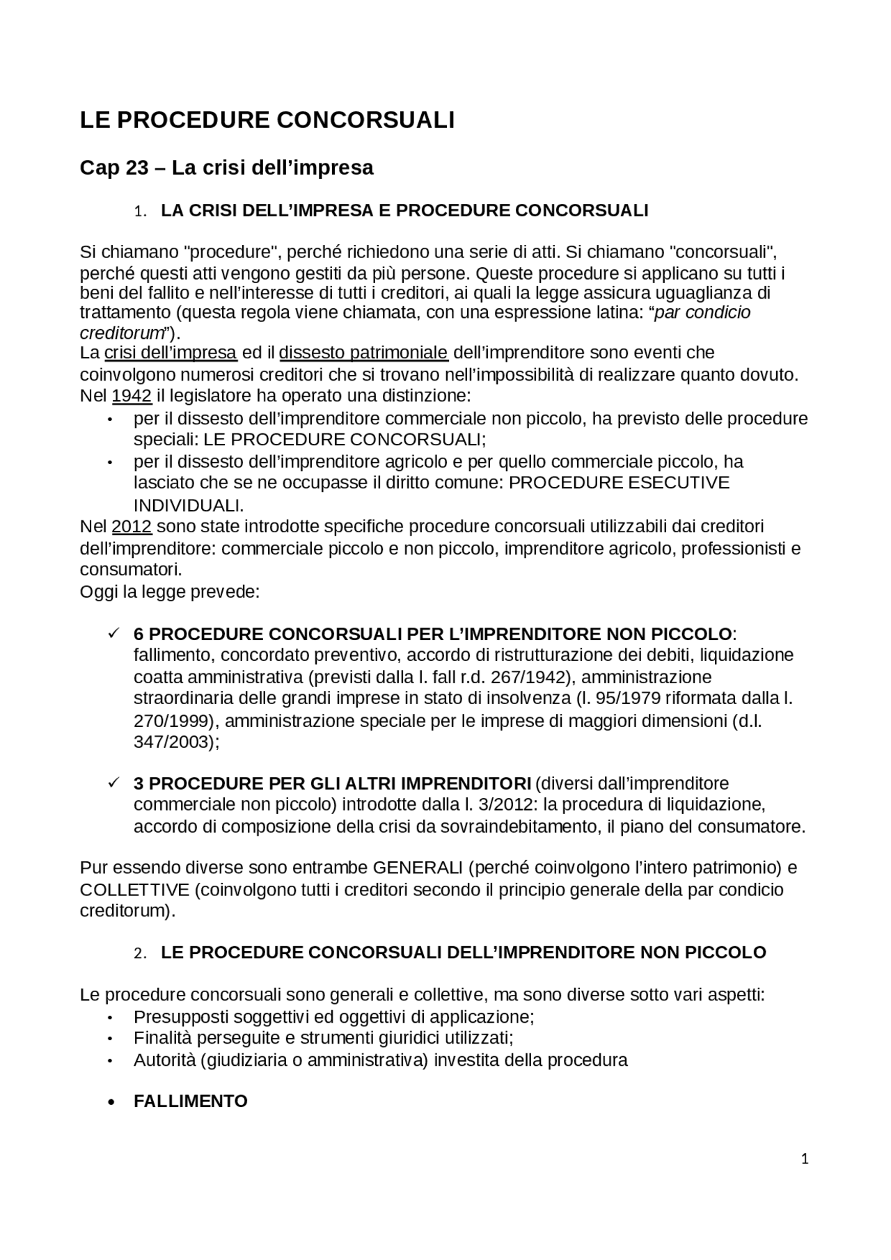 Le Procedure Concorsuali Docsity
