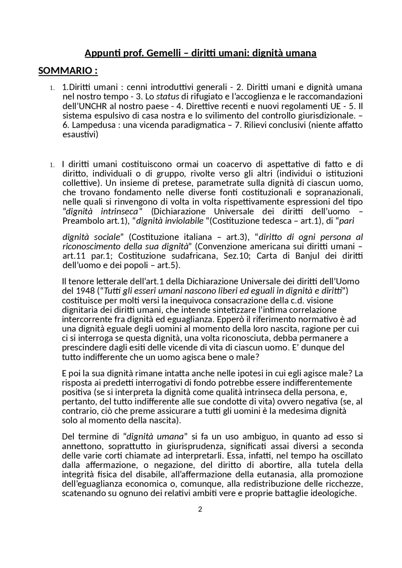 Diritti Umani Dignità Umana E Vicende Dei Rifugiati Docsity