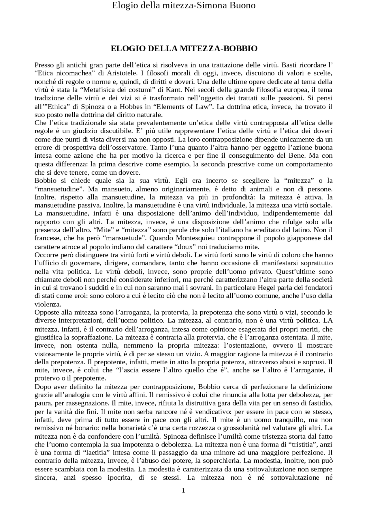 Riassunto Elogio Della Mitezza Bobbio Docsity