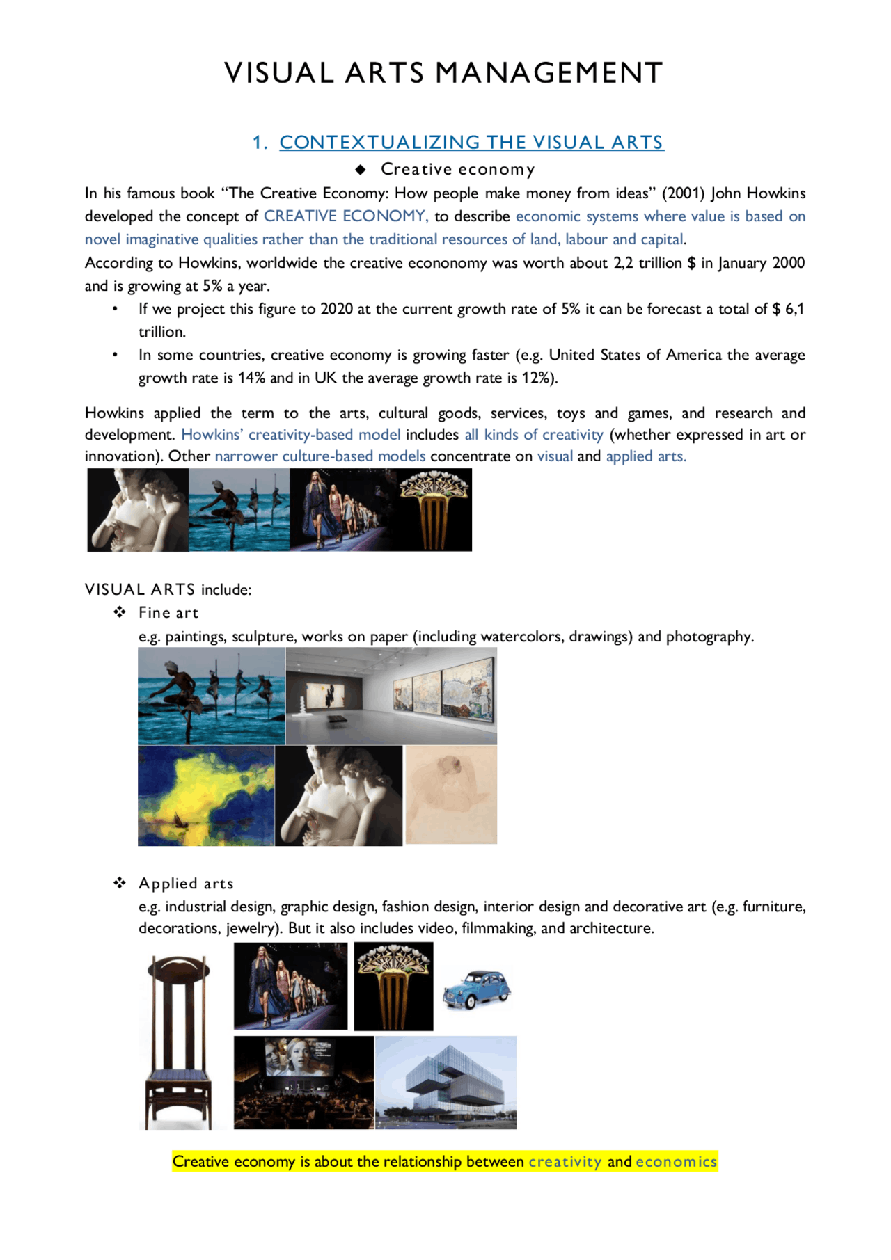 Appunti Advanced Economics And Management Of Arts Modulo De Molli