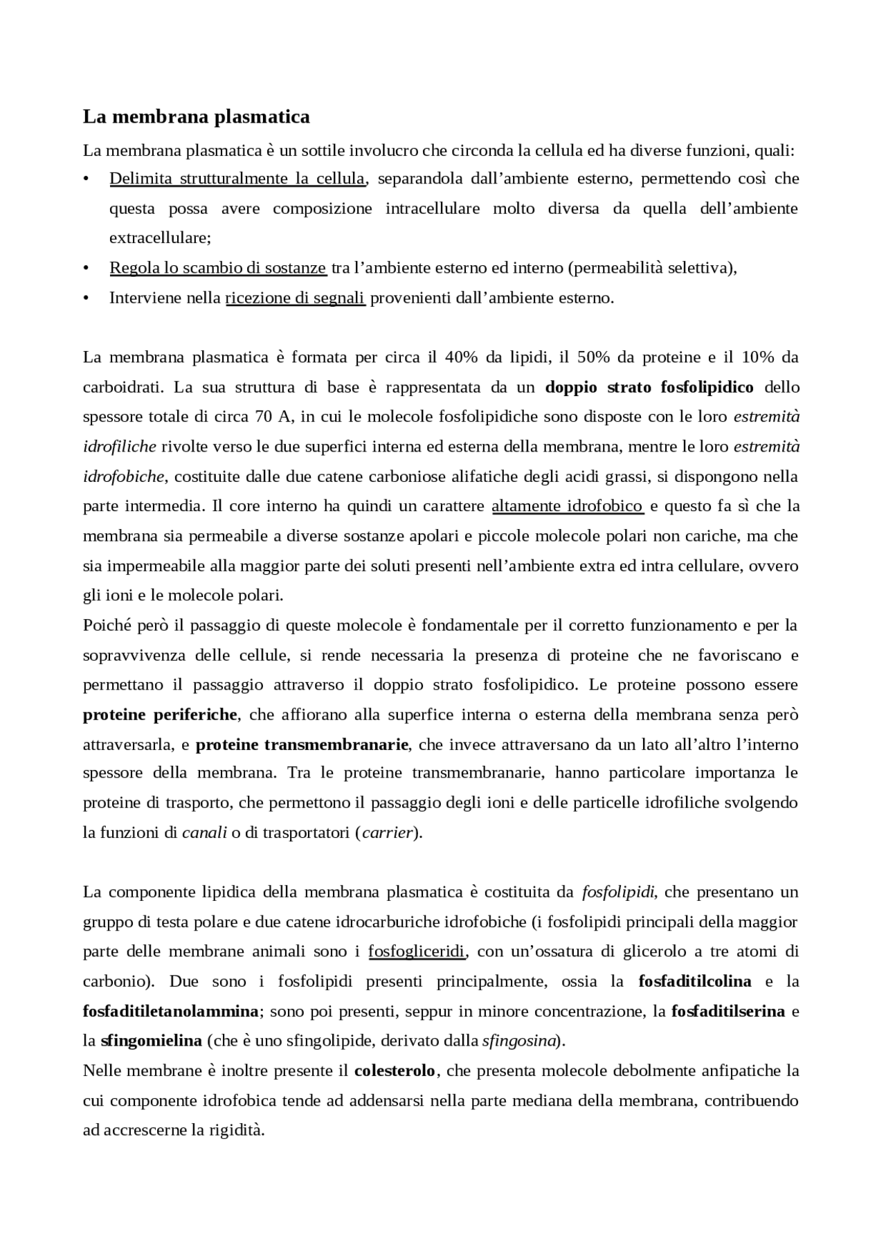 La Membrana Plasmatica Docsity