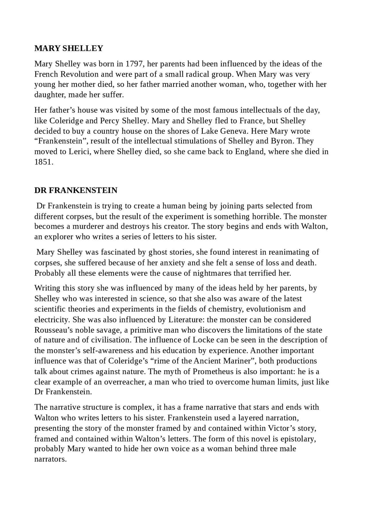 Mary Shelley and Frankenstein, vita dell'autrice e analisi dell'opera ...