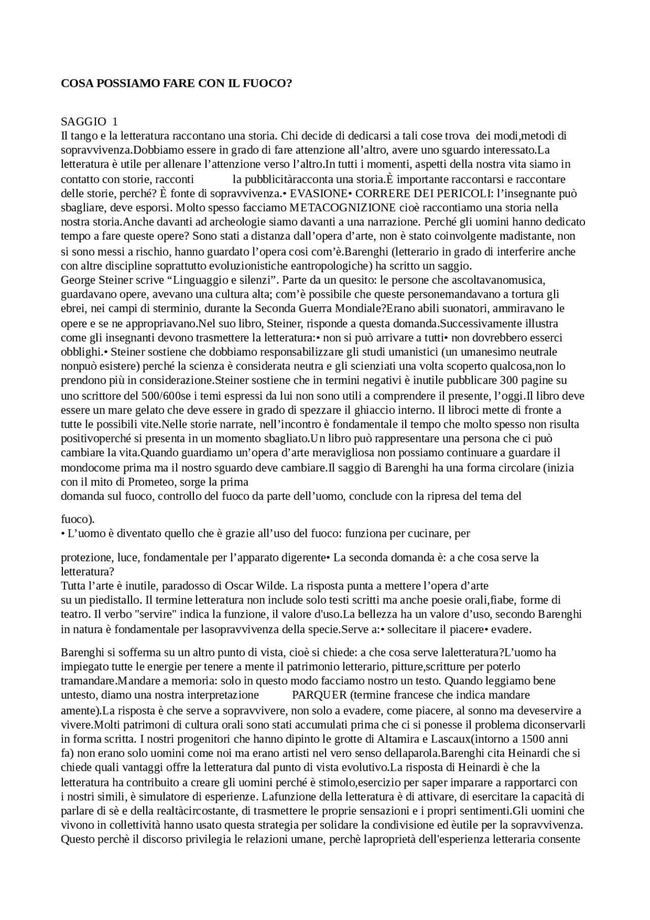 Cosa Possiamo Fare Col Fuoco Riassunto Docsity