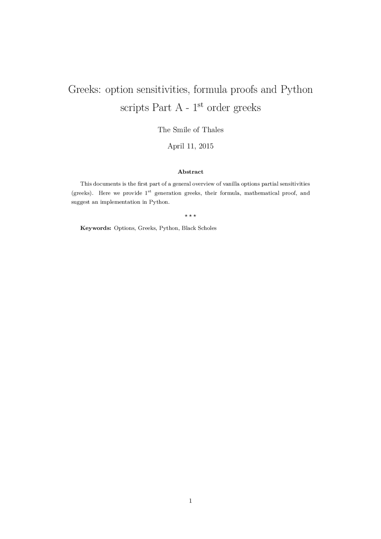 Greeks financial mathematics - Docsity