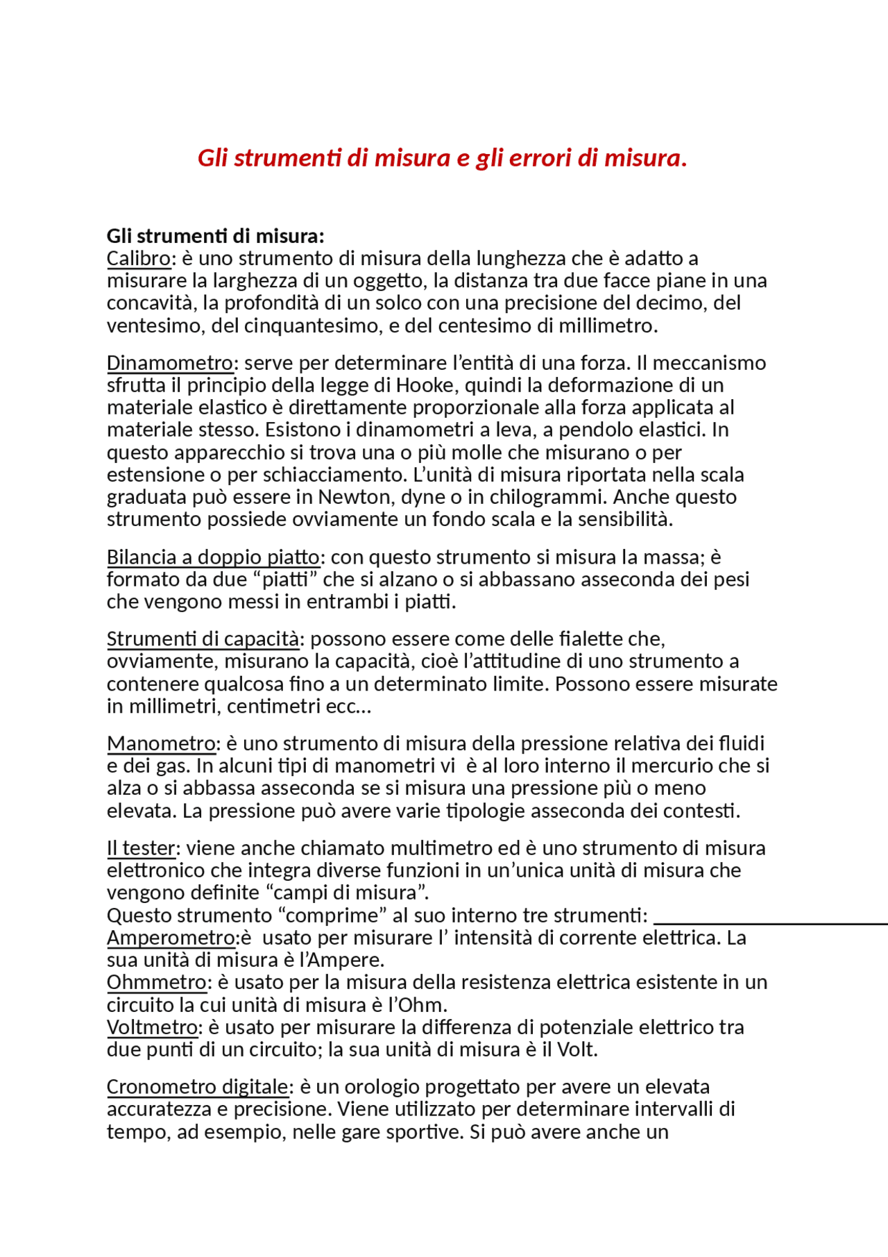 Gli Strumenti Di Misura Docsity