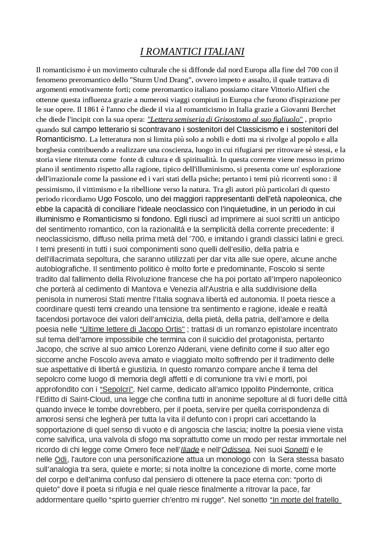 Appunti Sul Romanticismo Docsity