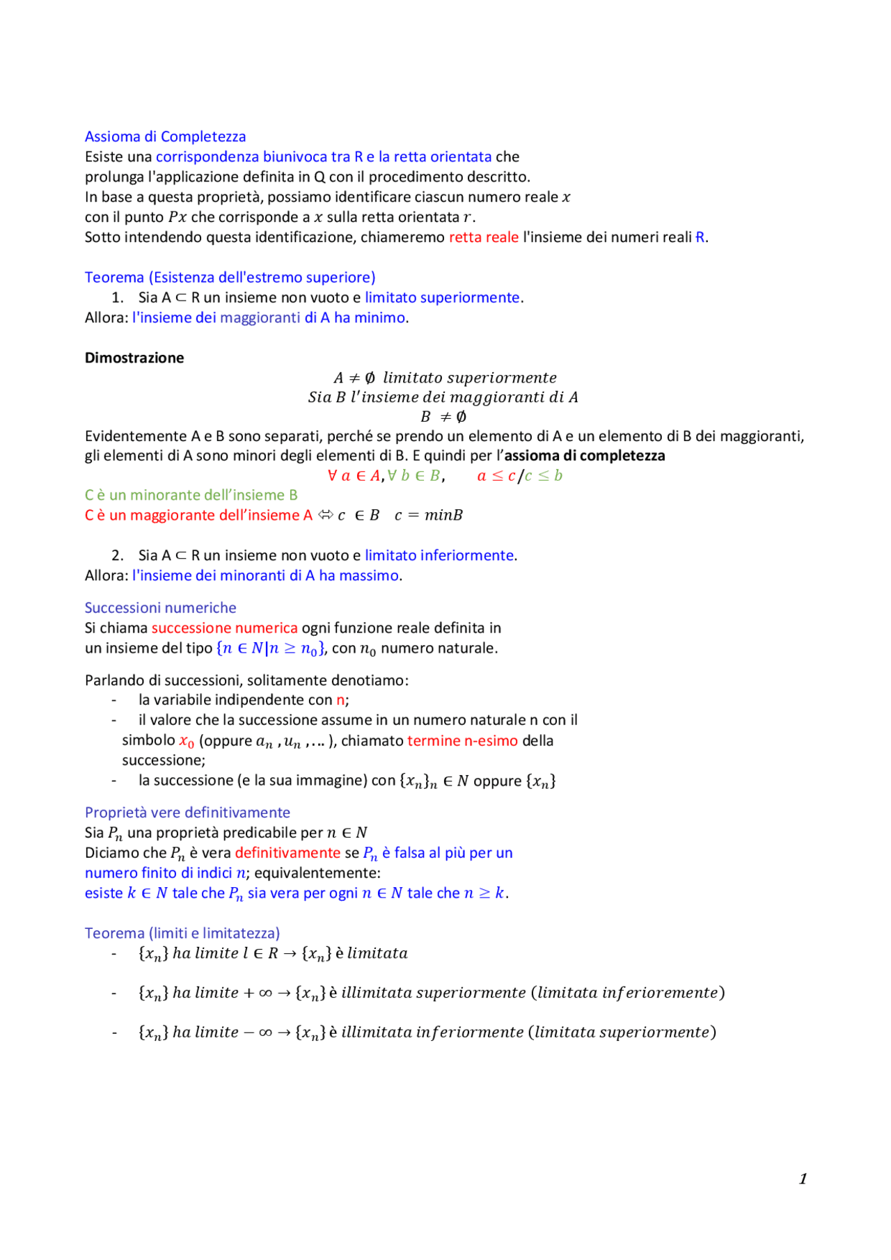 Teoremi Generali Analisi 1 Docsity