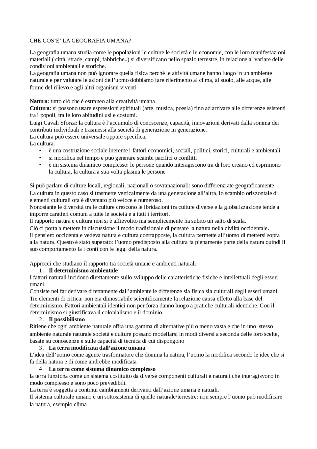 Riassunto Primo Capitolo Geografia Umana Docsity