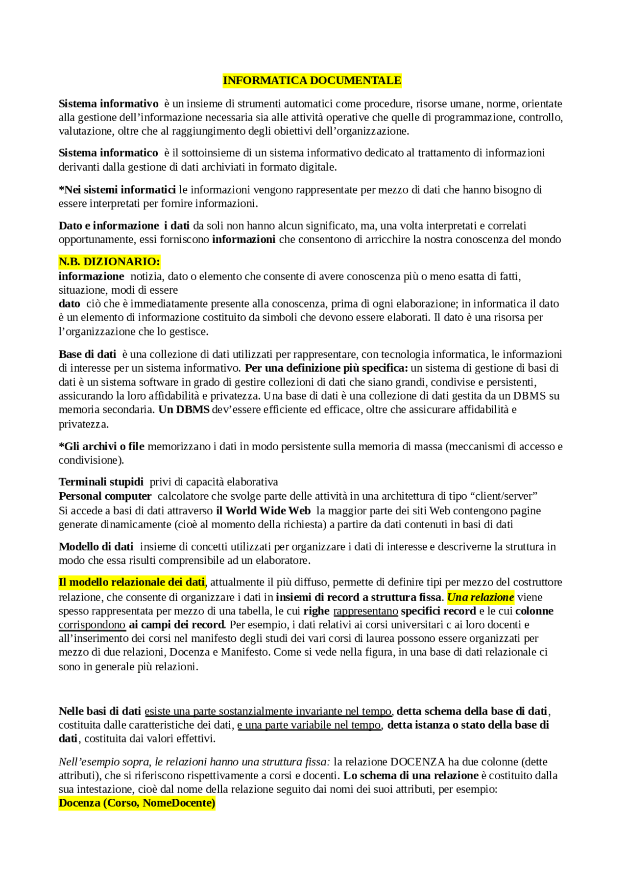 Informatica Documentale - Corso di base e avanzato - Docsity