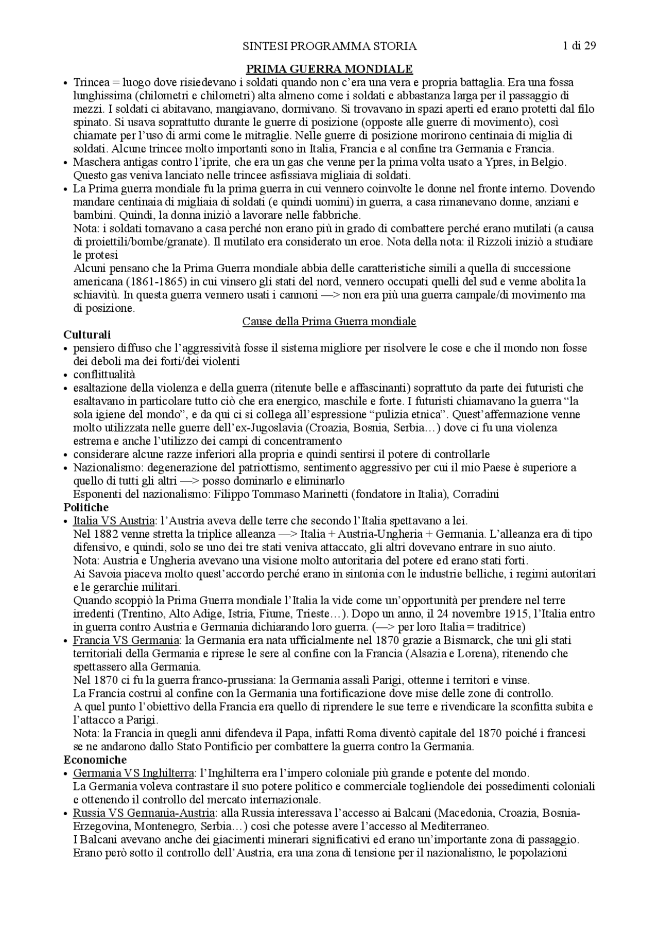 Sintesi Argomenti Di Storia Del Quinto Anno Docsity