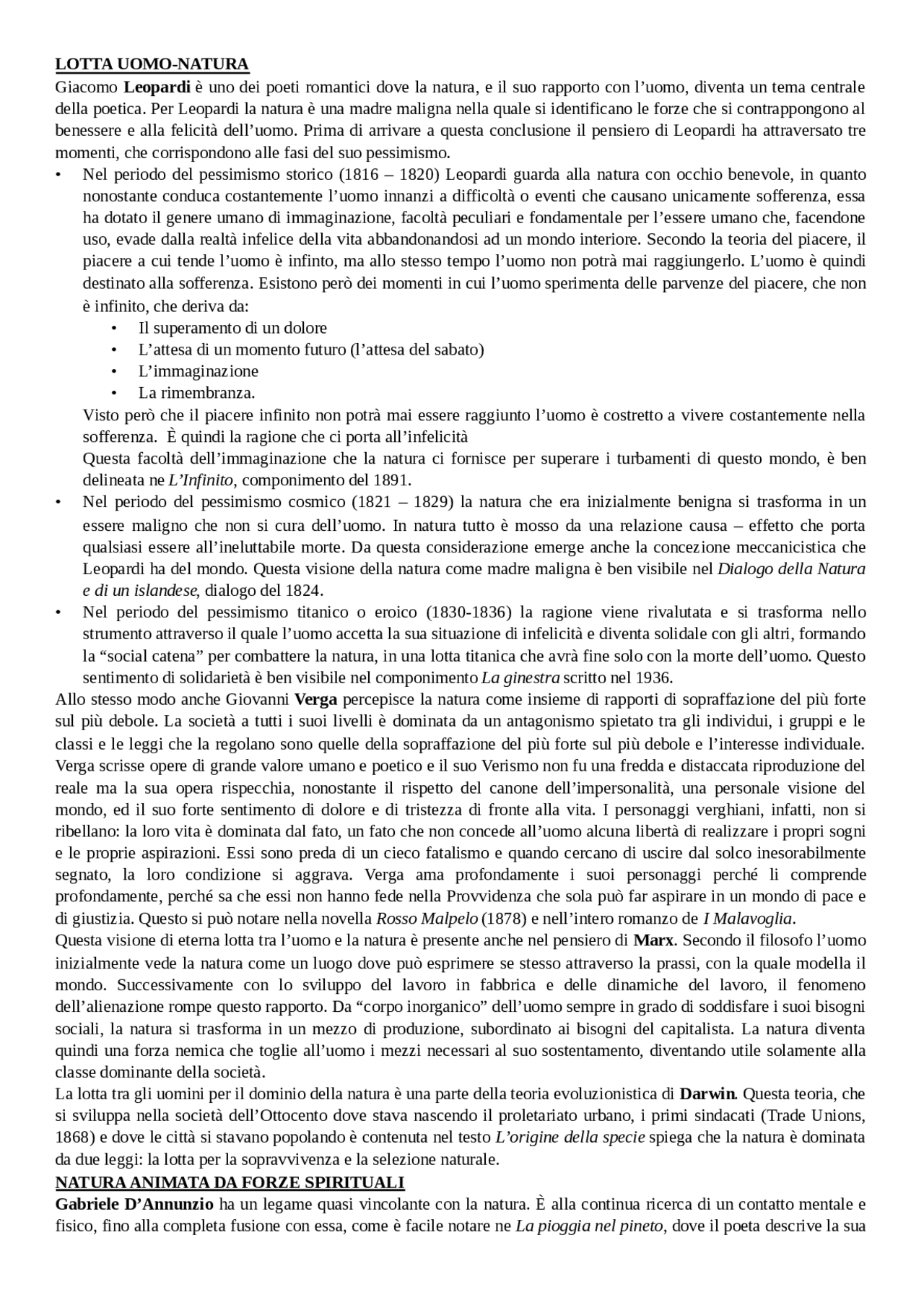 Lotta fra uomo e natura leopardi | Appunti di Italiano | Docsity