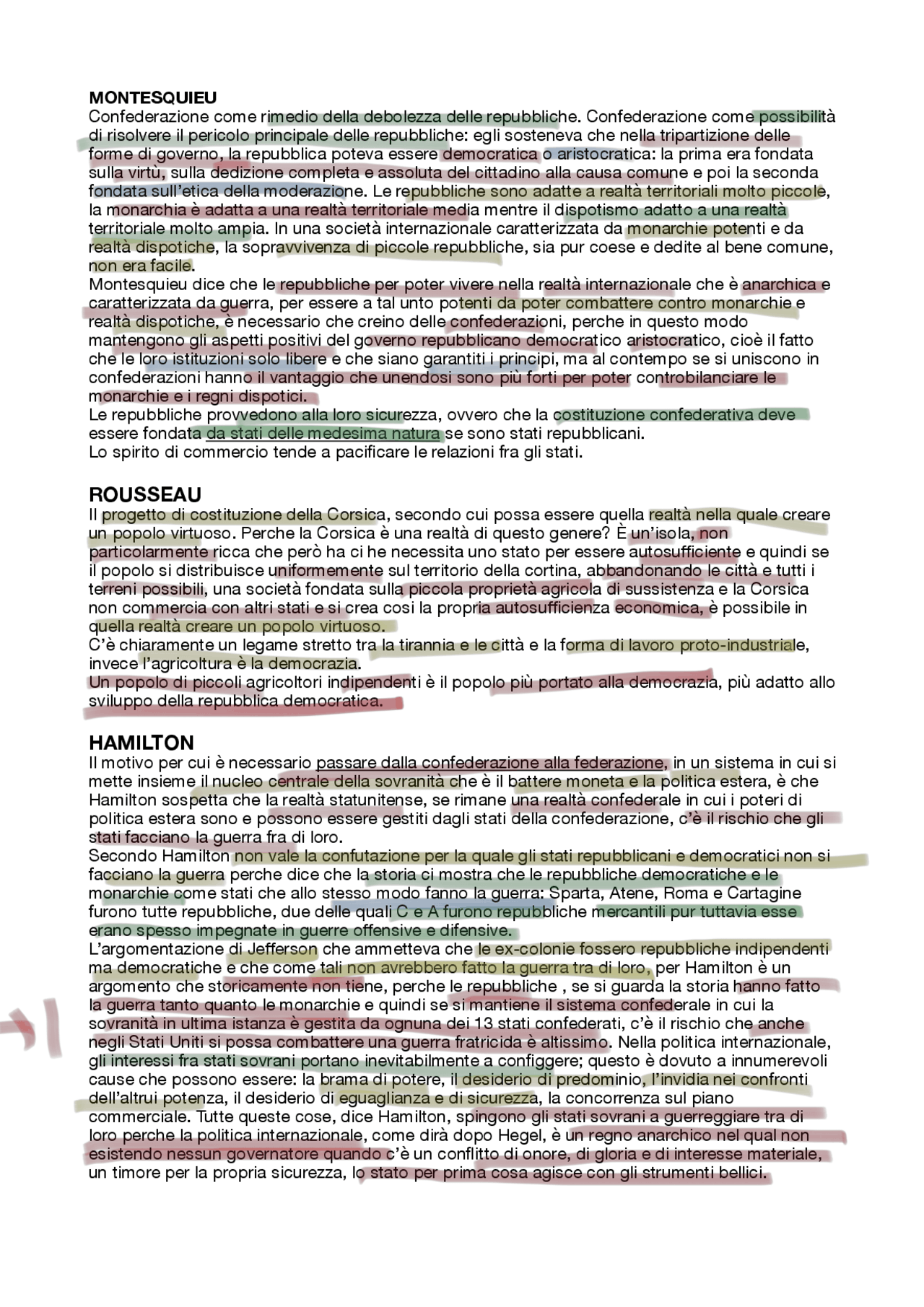 Riassunto Su Hamilton Montesquieu E Rousseau Docsity