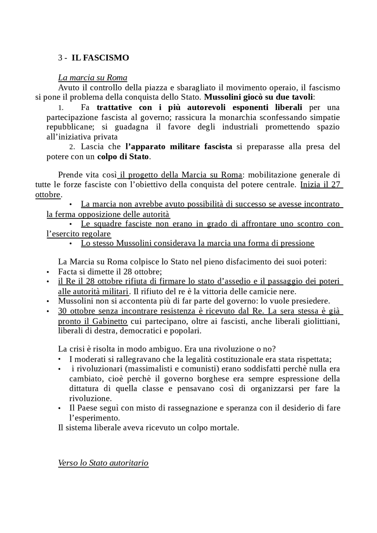 Il Fascismo Sintesi Docsity