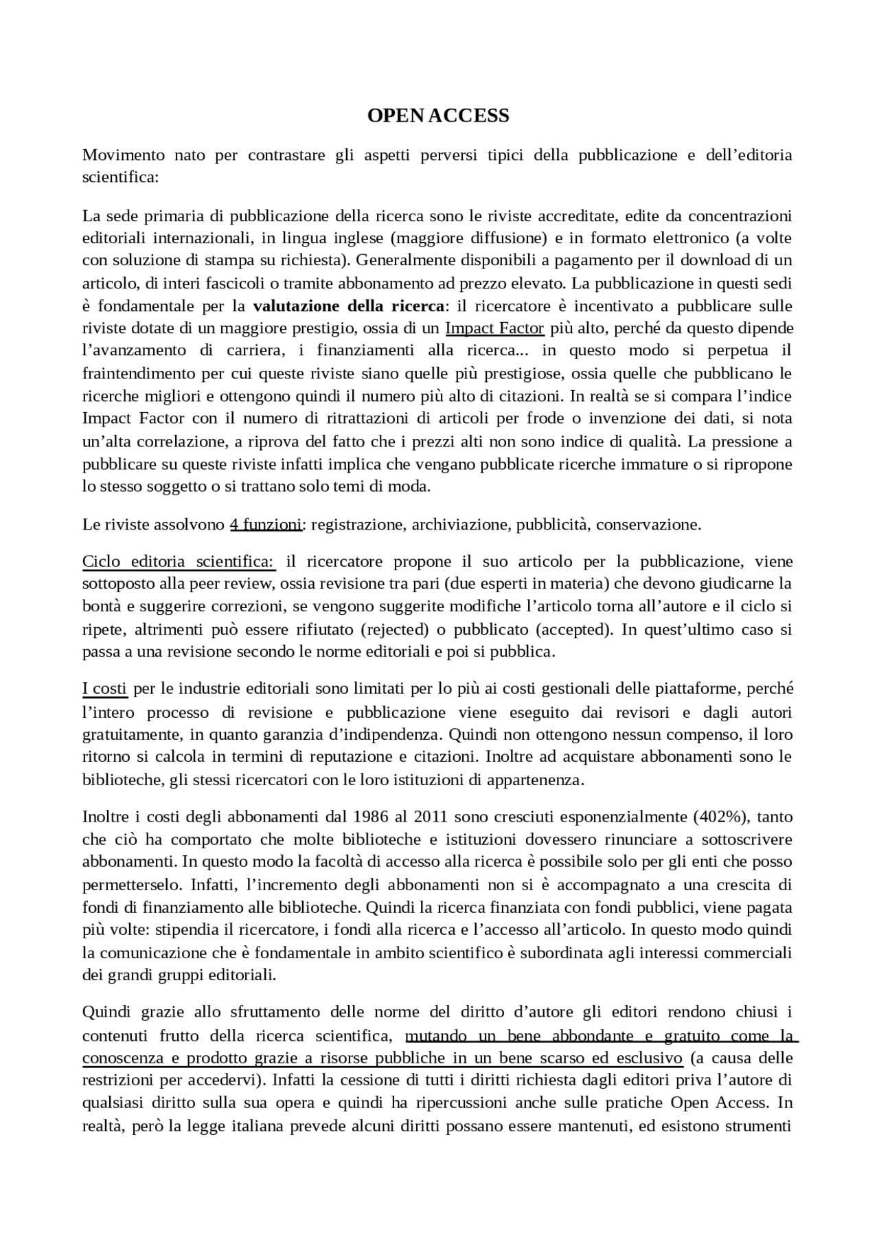 Il Fenomeno Dellopen Access Docsity
