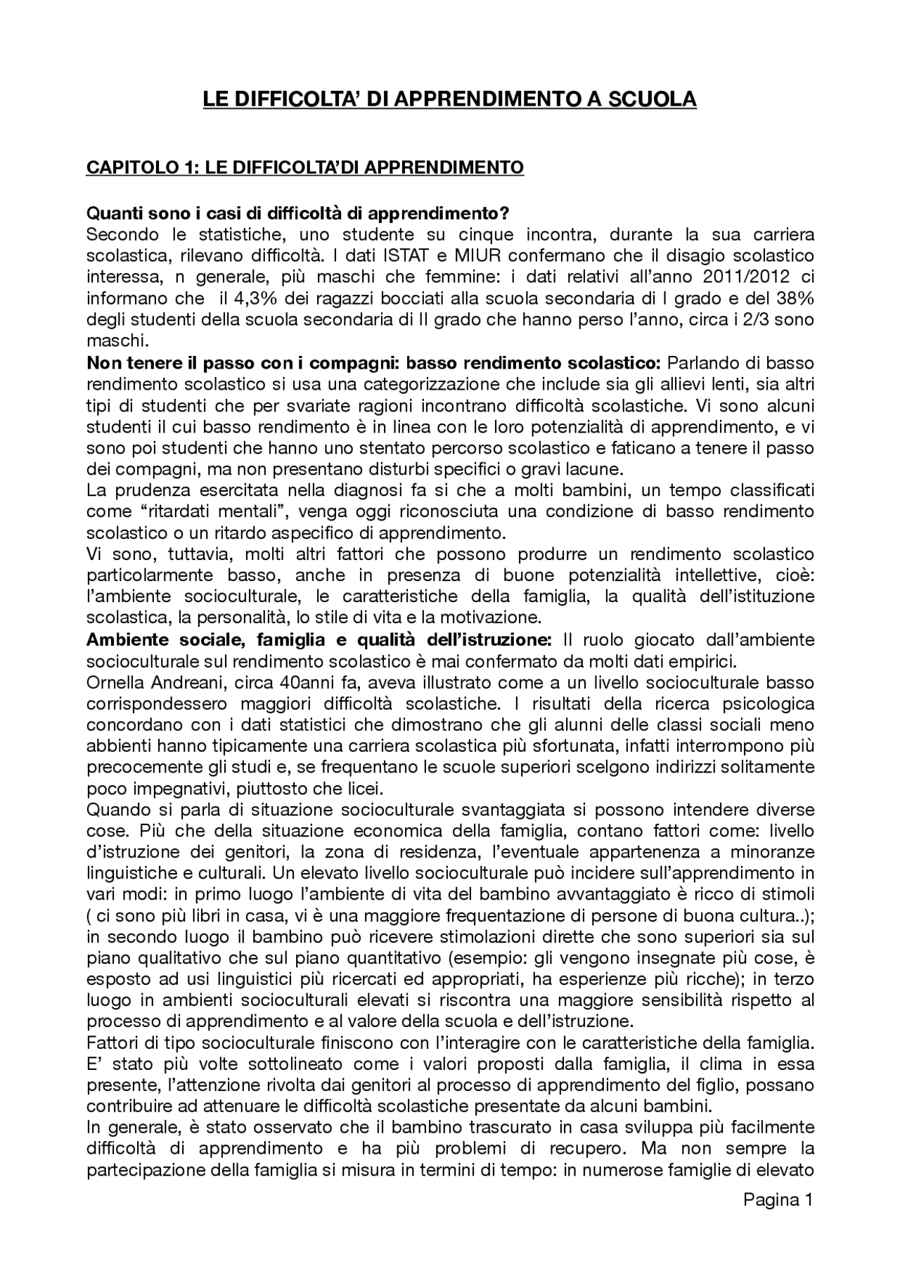 Le Difficoltà Di Apprendimento Docsity