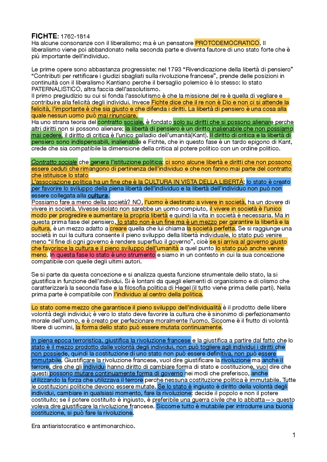 Appunti Della Lezione Su Fichte Docsity