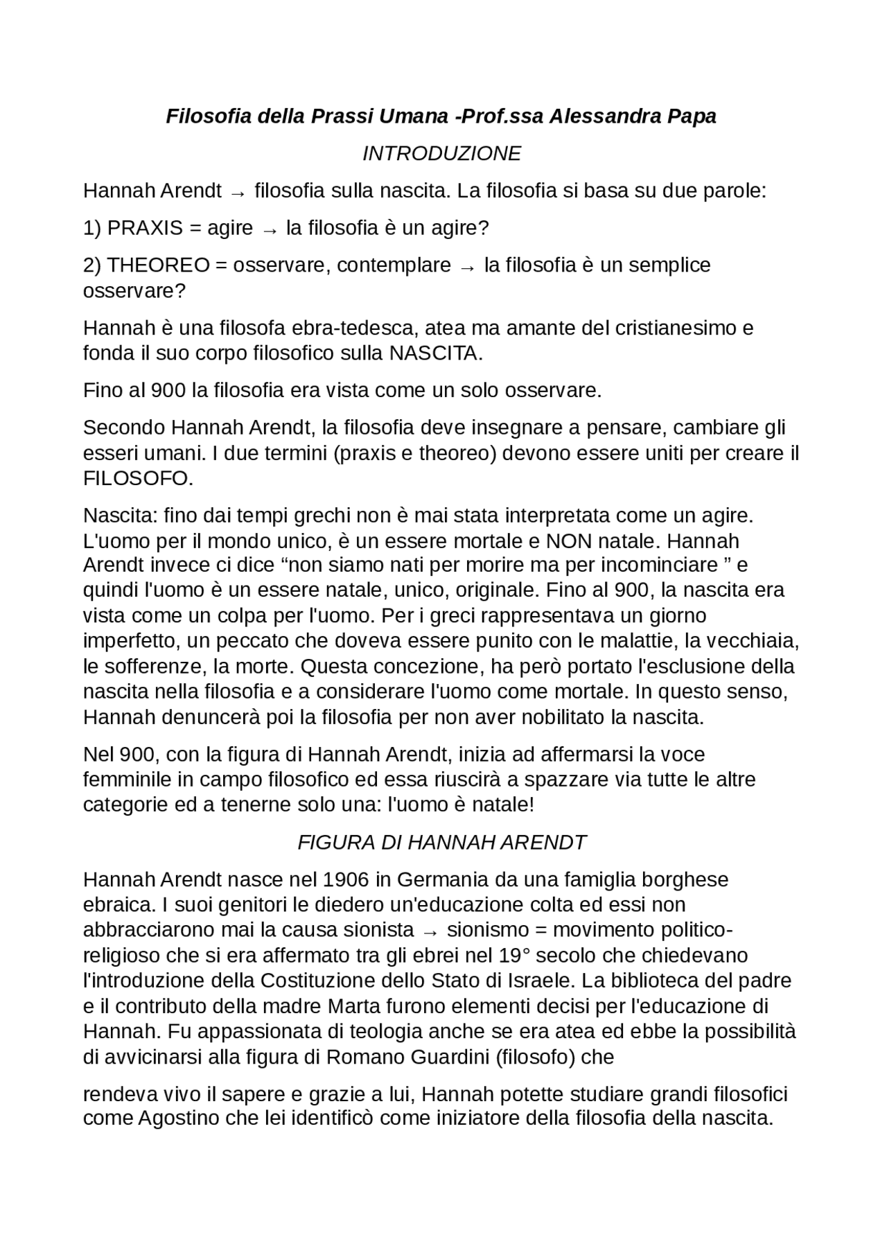 Prassi Umana Profssa Alessandra Papa Docsity
