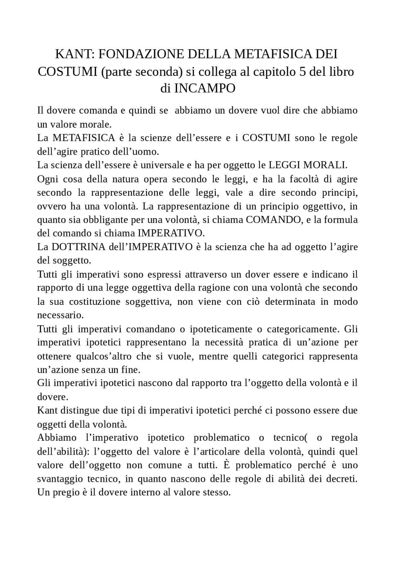 Kant Fondazione Della Metafisica Dei Costumi Docsity