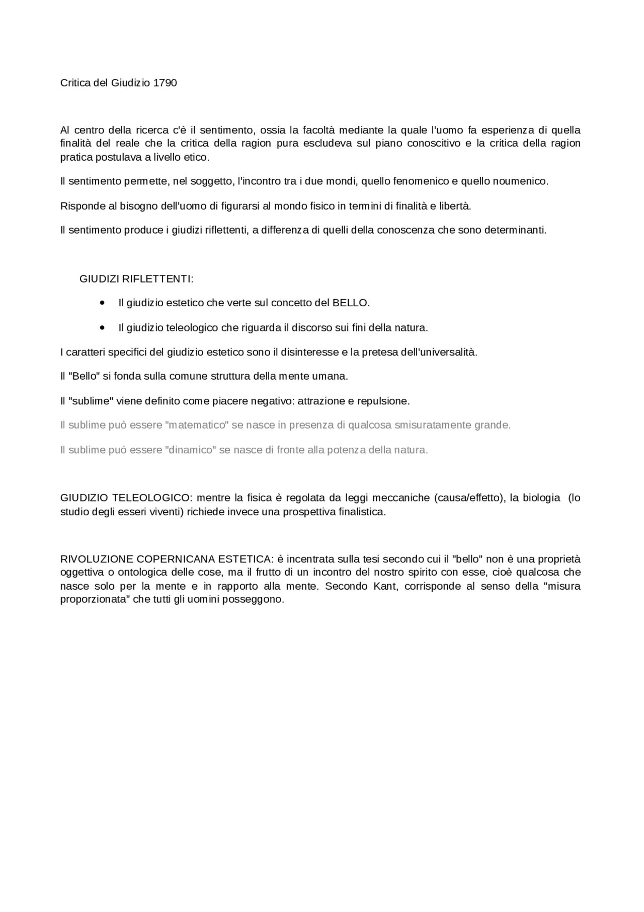 Critica Del Giudizio Di Kant Docsity