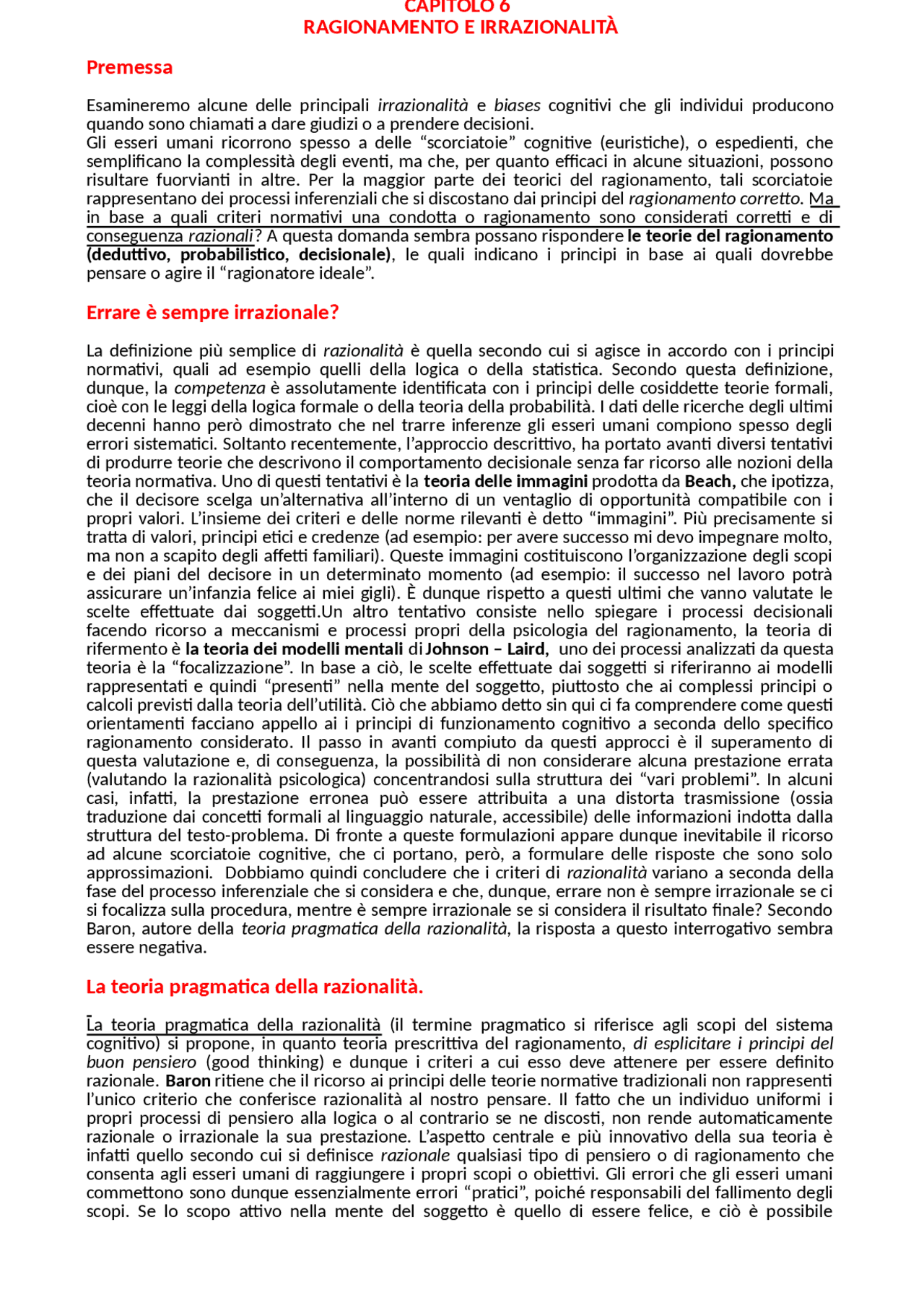 Fondamenti Di Cognitivismo Clinico Docsity