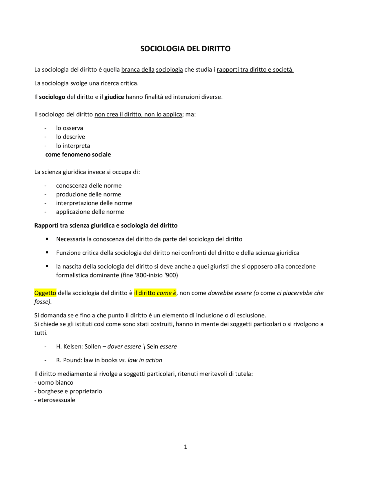 Prima Parte Sociologia Del Diritto Prof Mancini Docsity