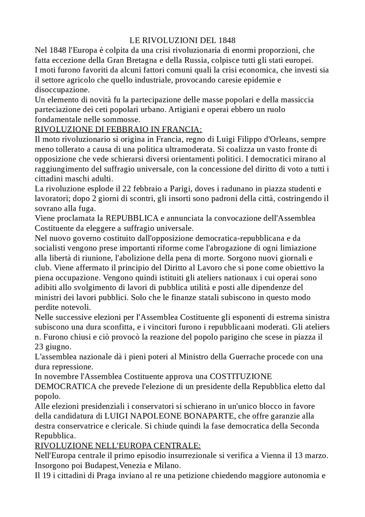 Rivoluzioni Del 1848 Docsity