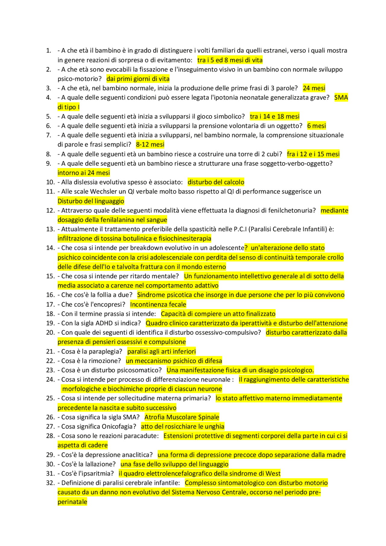 Domande Di Neuropsichiatria Docsity