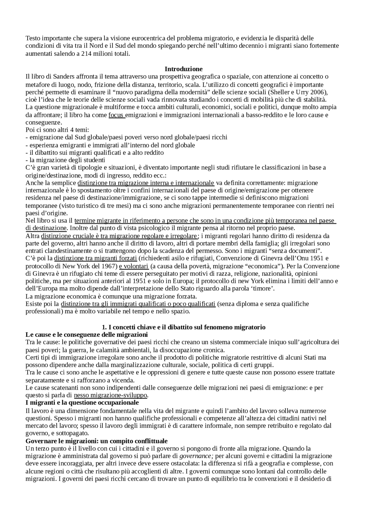 Riassnto Di Migrazioni Samers Docsity