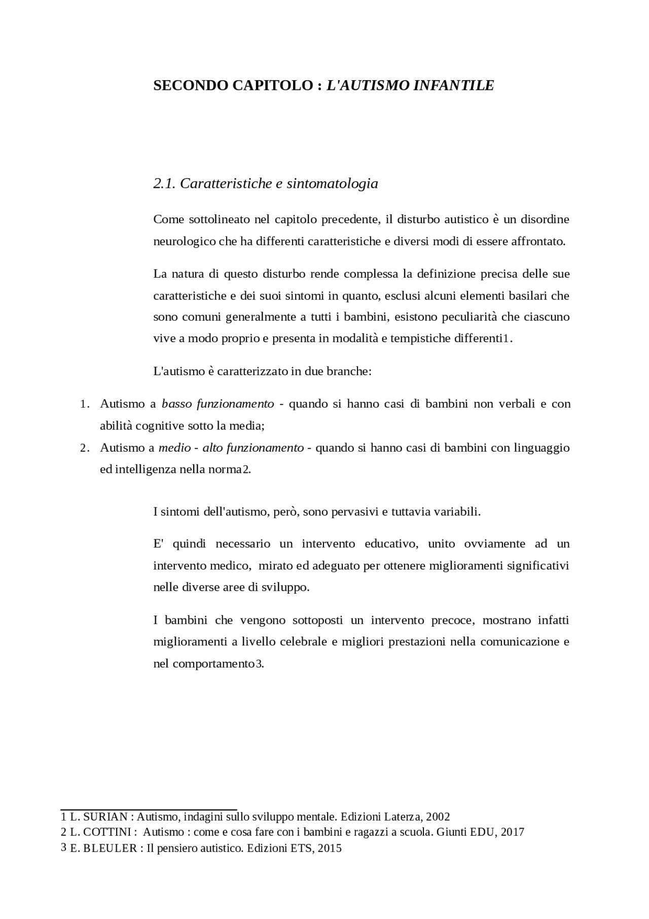 Secondo capitolo Tesi Laurea Autismo - Docsity