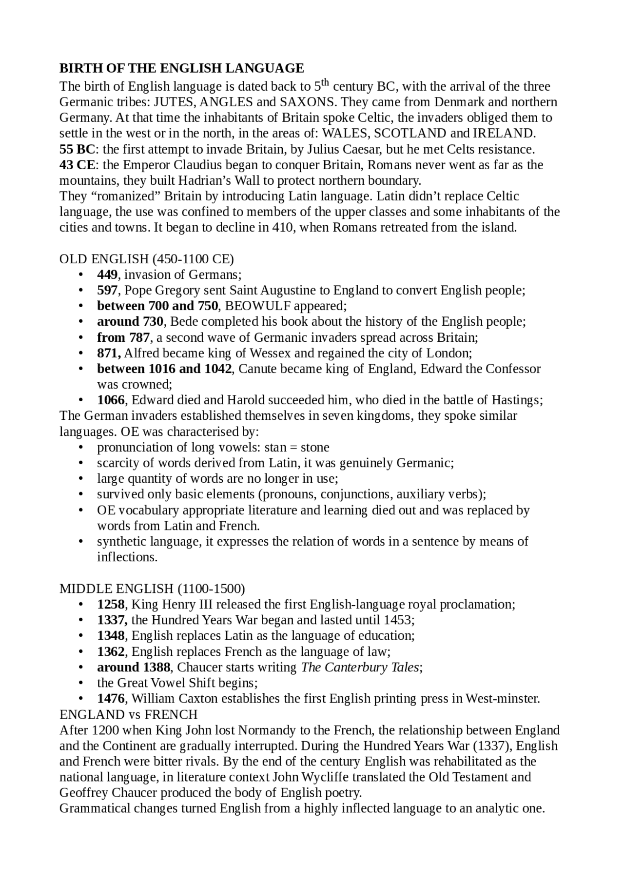 Birth of the English Language - Docsity