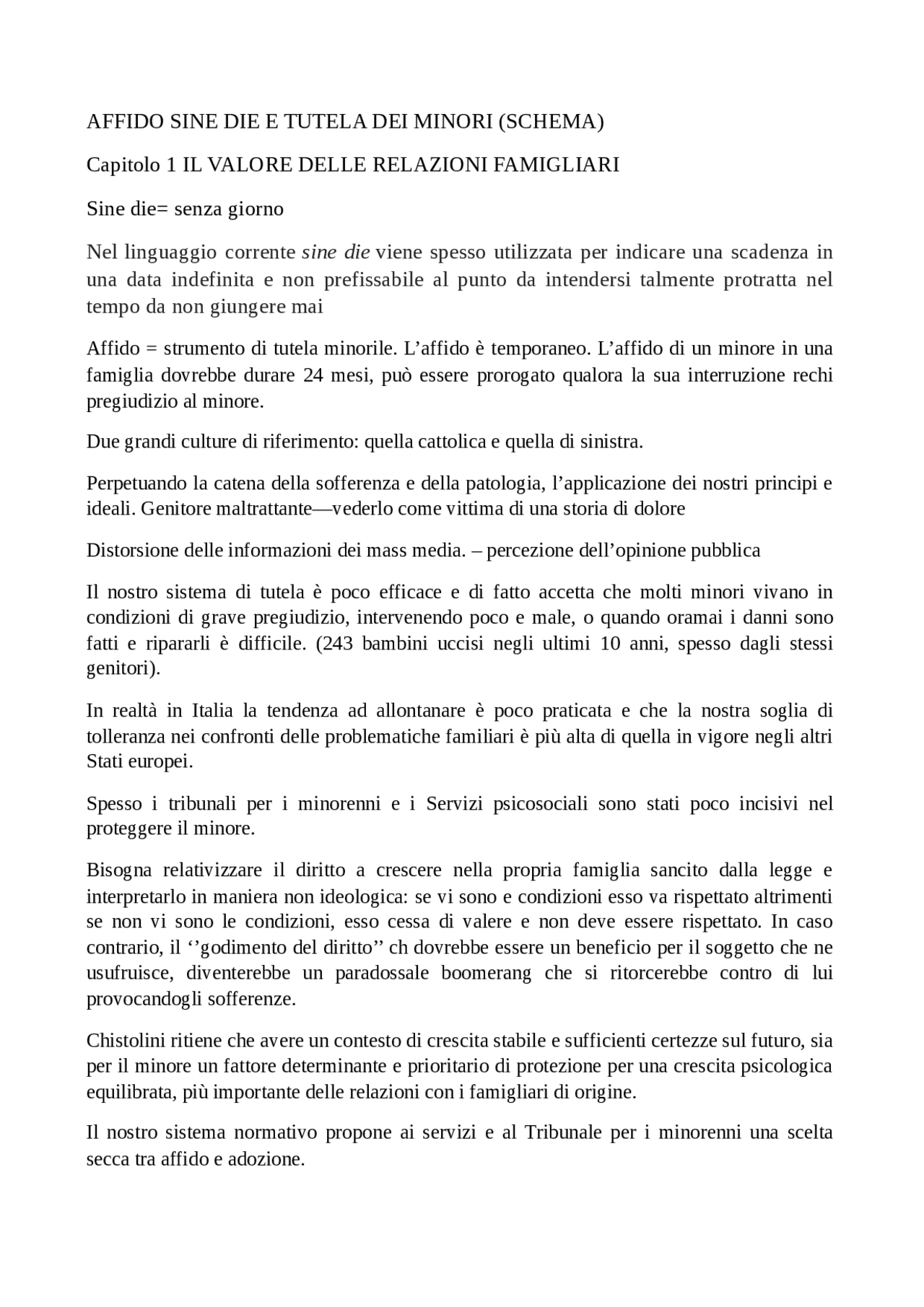 Affido Sine Die E Tutela Dei Minori Docsity