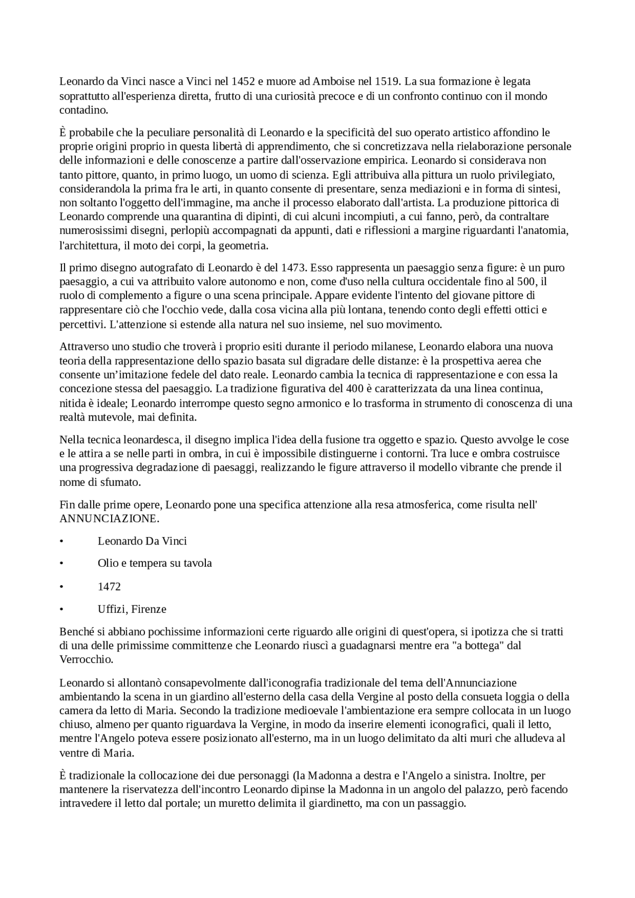 Leonardo Da Vinci Lannunciazione Appunti Di Elementi Di Storia