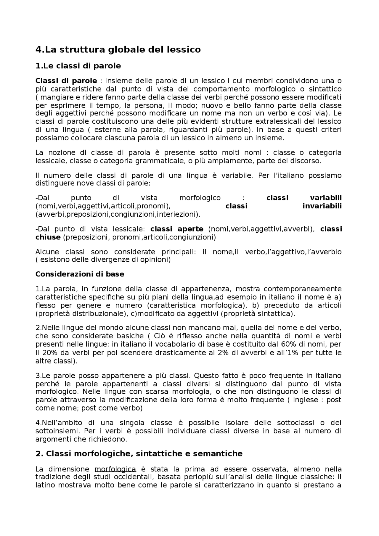 Lessico Classi Di Parole Strutture Combinazioni Jezek Sintesi Del