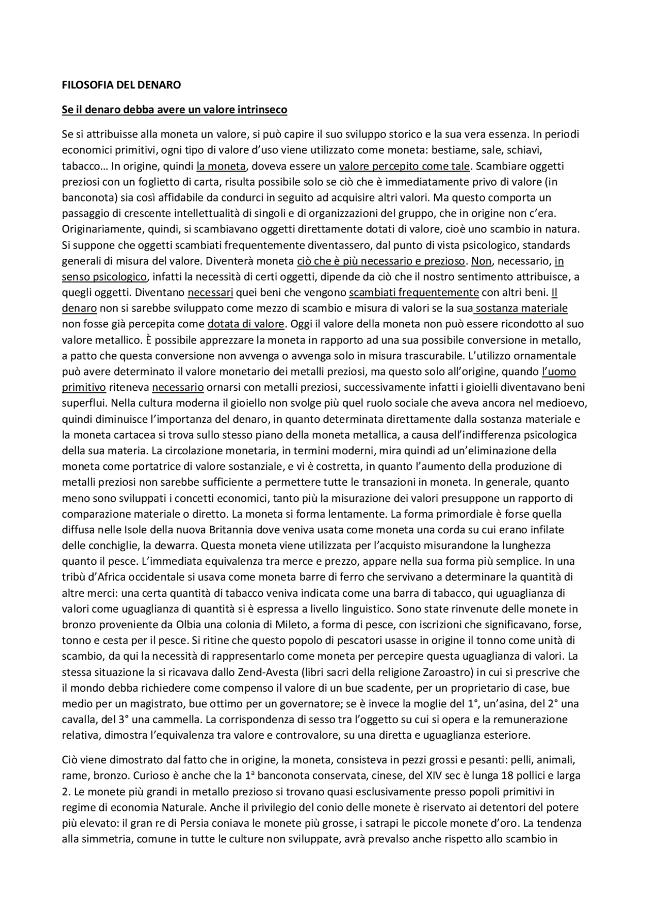 Riassunto Filosofia Del Denaro Docsity