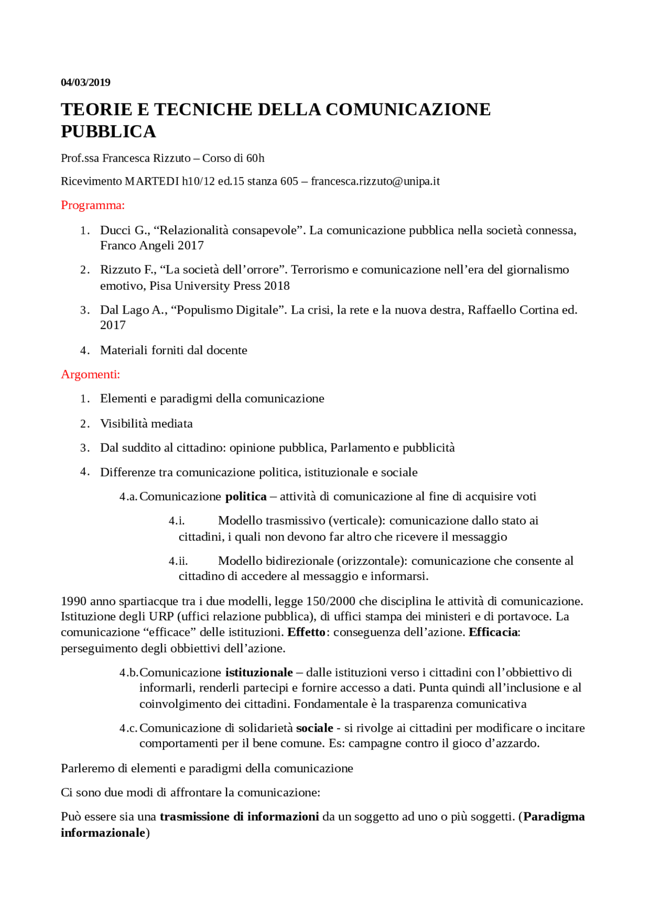 Teorie E Tecniche Della Comunicazione Pubblica Docsity