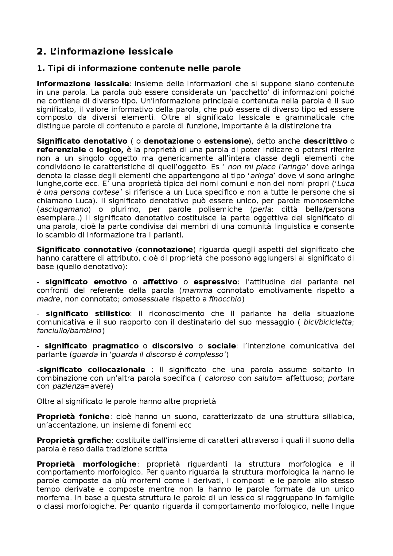 Lessico Classi Di Parole Strutture Combinazioni Jezek Docsity