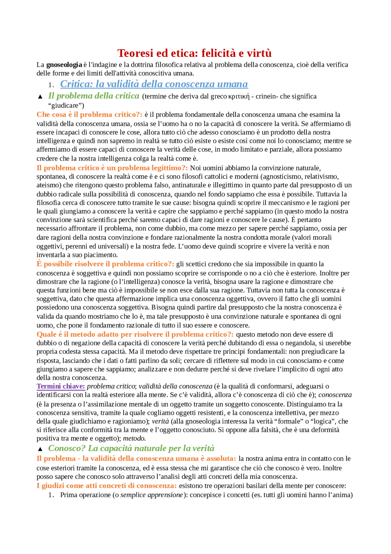 Teoresi Ed Etica Felicità E Virtù Docsity