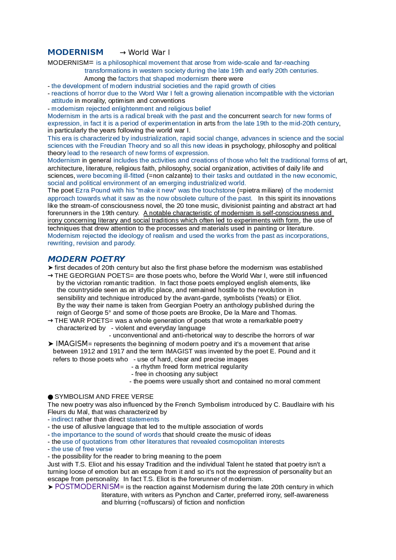 English Modernism (poetry and literature) - Docsity