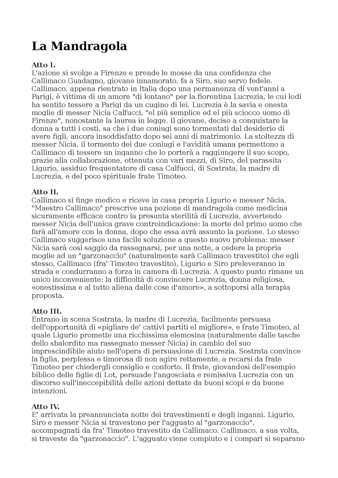 La Mandragola Di Machiavelli Docsity