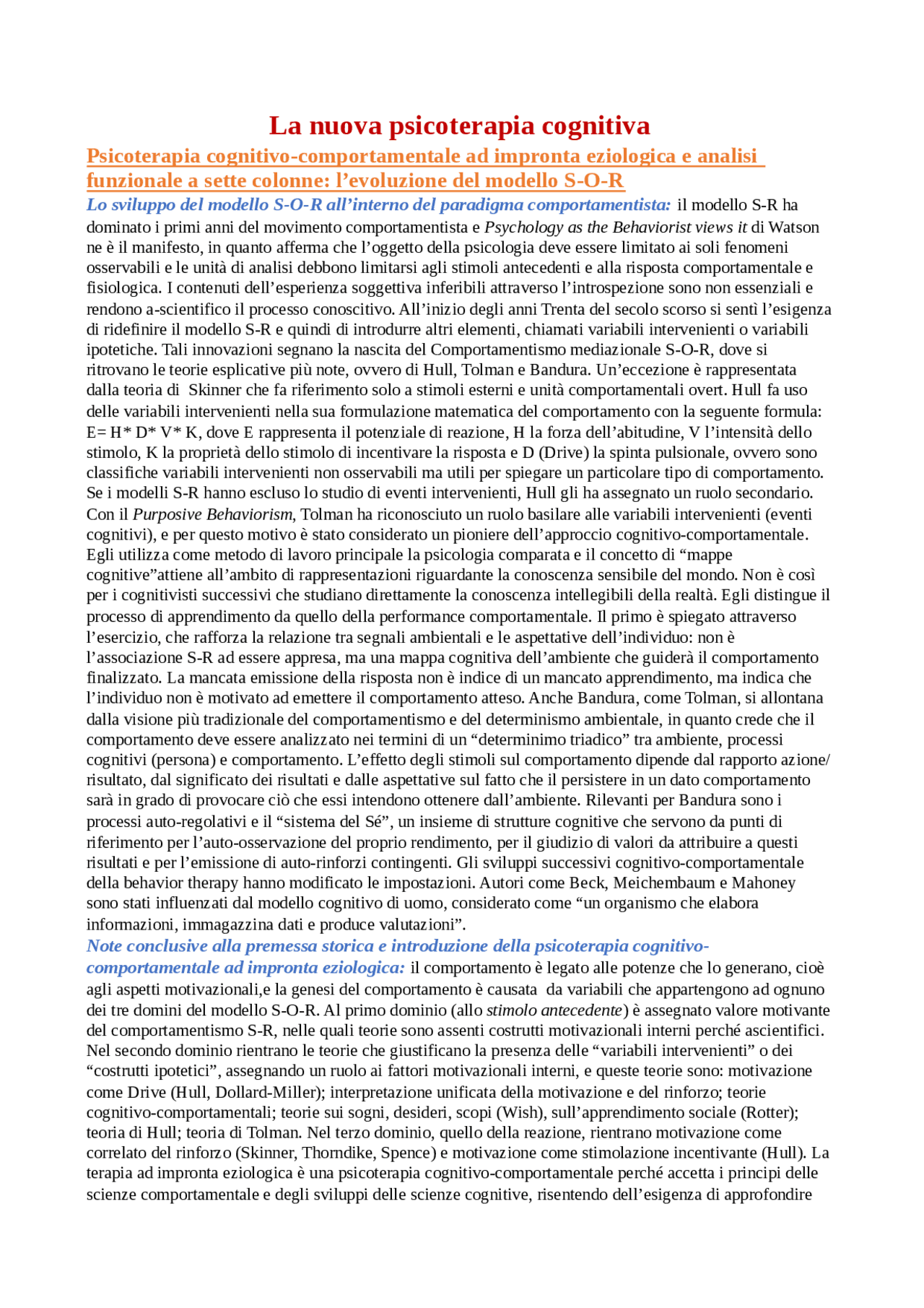 La Nuova Psicoterapia Cognitiva Docsity
